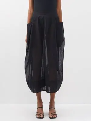 Tibi Tibi - Cotton-organza Lantern Midi Skirt - Womens - Black - Black