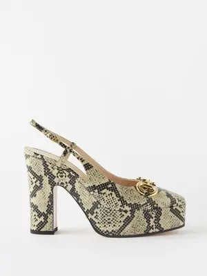 Gucci Gucci - Python-effect Leather Slingback Platform Pumps - Womens - Python - Python
