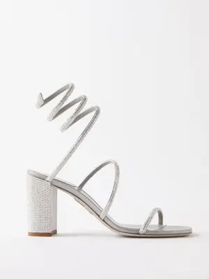 Rene Caovilla Rene Caovilla - Cleo 80 Crystal-embellished Satin Sandals - Womens - Silver - 36 EU/IT - Silver