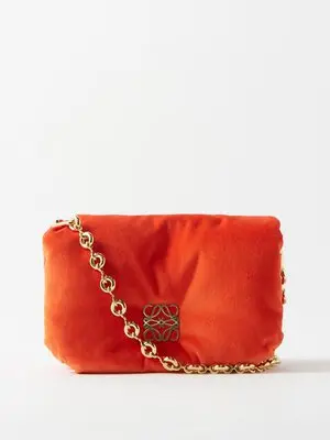 Loewe Loewe - Puffer Goya Padded-velvet Shoulder Bag - Womens - Orange Orange