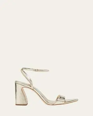 LOEFFLER RANDALL Malia Metallic Leather Block-heel Sandals - Champagne