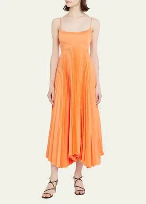 A.L.C. Hollie Pleated Empire-Waist Midi Dress In Vivid Orange - 75% Off |  Editorialist