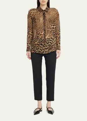 NILI LOTAN Mathys Leopard-Print Silk Chiffon Shirt - Brown Leopard Pri