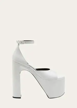 Balenciaga Camden Patent Ankle-Strap Platform Sandals - Optic White