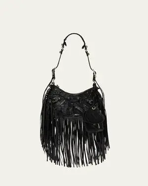 Balenciaga Balenciaga Le Cagole XS Fringe Leather Shoulder Bag - Black