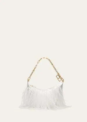 Cult Gaia Gia Ostrich Feather Shoulder Bag - Optic White