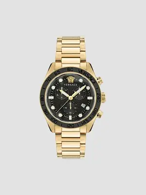 Versace Greca Dome Chrono Ip Yellow Gold Bracelet Watch Gold Black