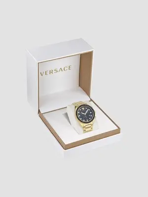 Versace Greca Dome Chrono Ip Yellow Gold Bracelet Watch - Gold Black