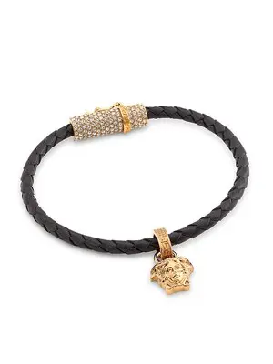 Versace Women's Medusa Goldtone, Leather & Crystal Bracelet - Tropical Pink  Black