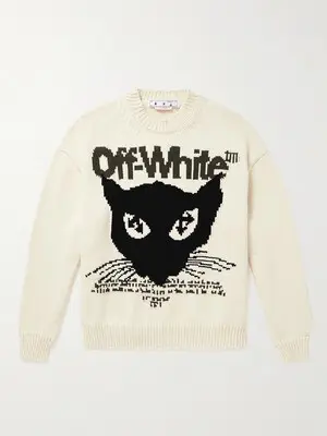 Off-White Intarsia-knit Cotton-blend Sweater