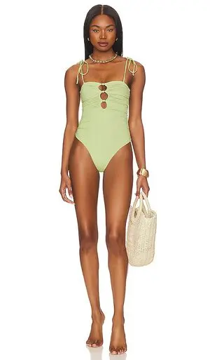 Tularosa One Piece Swimsuit With Cut-outs And Tie Straps - Green Moss