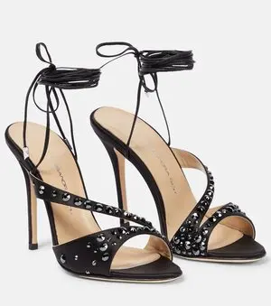 Alessandra Rich Embellished Silk Satin Sandals - Black