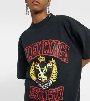 Balenciaga College Logo Cotton T-Shirt In Black - 30% Off