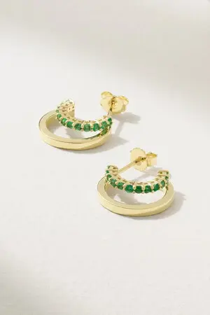 JENNIFER MEYER Mini Double 18-karat Emerald Hoop Earrings - Gold