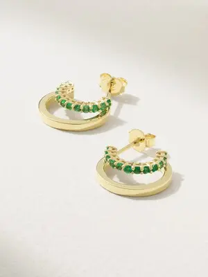 JENNIFER MEYER Mini Double 18-karat Emerald Hoop Earrings - Gold