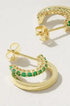 JENNIFER MEYER Mini Double 18-karat Emerald Hoop Earrings