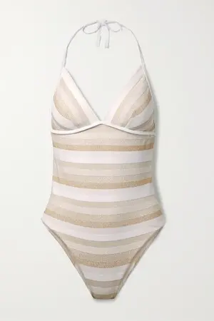 Max Mara Carina Ribbed Metallic Striped Swimsuit - White