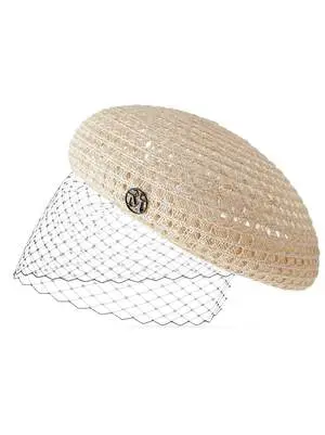 MAISON MICHEL Emily Veil-embellished Beret - Neutrals