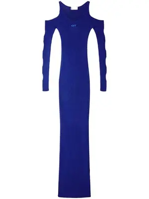 Off-White Ribbed Cut-out Dress - Blue