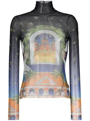 Casablanca Maison D'ete Print Mesh Top