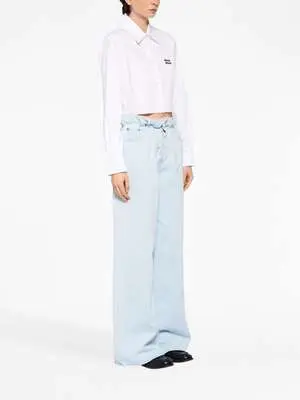 Miu Miu Ruffled Wide-leg Jeans - F0076 Light Blue