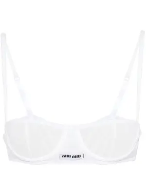 Miu Miu Ribbed Knit Denim Bra - White