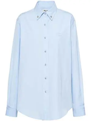 Miu Miu Crystal-Buttons Cotton Shirt - Blue | Editorialist