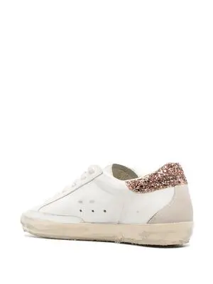 GOLDEN GOOSE Super-star Trainers With A Suede Star And Peach-pink Glitter Heels Tab