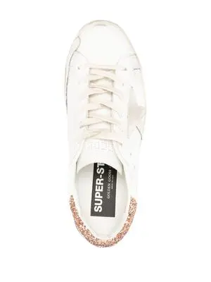 GOLDEN GOOSE Super-star Trainers With A Suede Star And Peach-pink Glitter Heels Tab