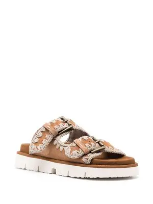 Mou Whipstitch-trim Suede Slides - Brown