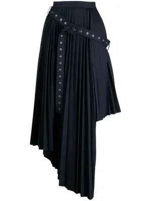 Rokh Belted Pleated Asymmetric Skirt In Blue - 53% Off | Editorialist