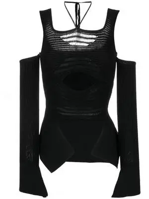 ANDREĀDAMO Cut-out Knitted Top - Black