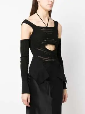 ANDREĀDAMO Cut-out Knitted Top - Black