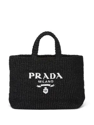 Prada Raffia Crochet Tote Bag - Black