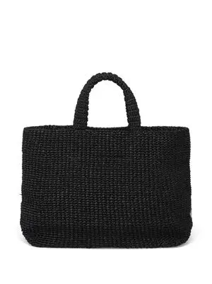 Prada Raffia Crochet Tote Bag - Black