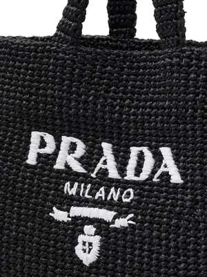 Prada Raffia Crochet Tote Bag - Black