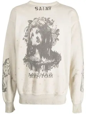 SAINT MXXXXXX Graphic-print Cotton Sweatshirt - Grey