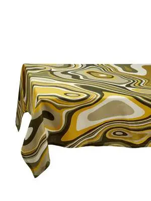 L'Objet Sateen Waves Linen Tablecloth - Green