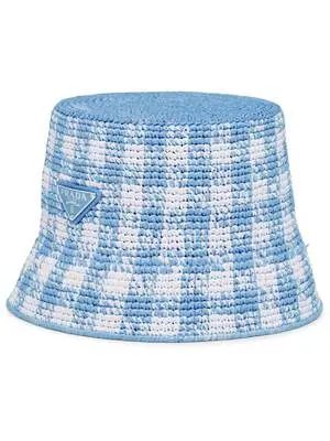 Prada Checked Raffia Bucket Hat
