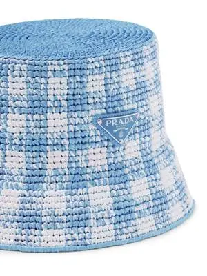 Prada Checked Raffia Bucket Hat
