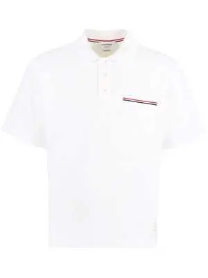 Thom Browne Rwb-stripe Cotton Polo Shirt - White