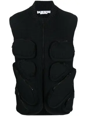 Off-White Multipockets Waffle-knit Gilet - Black