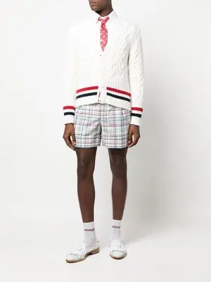 Thom Browne Rwb Cable-knit V-neck Cardigan