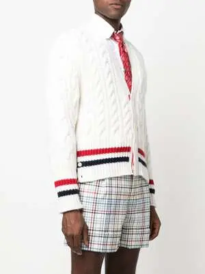 Thom Browne Rwb Cable-knit V-neck Cardigan