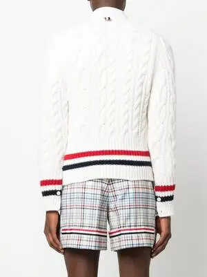 Thom Browne Rwb Cable-knit V-neck Cardigan