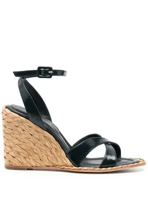PALOMA BARCELO Leather Wedge Espadrilles - Blue