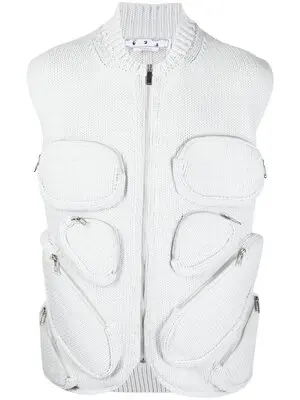 Off-White Multiple-pocket Knit Gilet - Grey