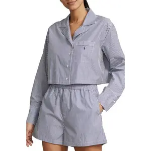 Polo Ralph Lauren Crop Cotton Poplin Short Pajamas - Purple Stripes