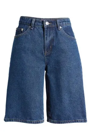 EDIKTED Oversized Low Rise Denim Bermuda Shorts - Blue