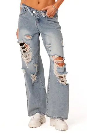 EDIKTED Foldover Low Rise Boyfriend Jeans